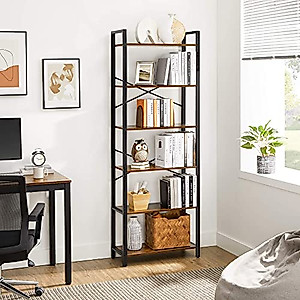 VASAGLE 6-Tier Tall Bookshelf, Large Bookcase with Steel Frame, Deep Book Shelf for Living Room, Home Office, Study, 11.8 x 26 x 73.2 Inches, Industrial Style, Rustic Brown and Black ULLS062B01