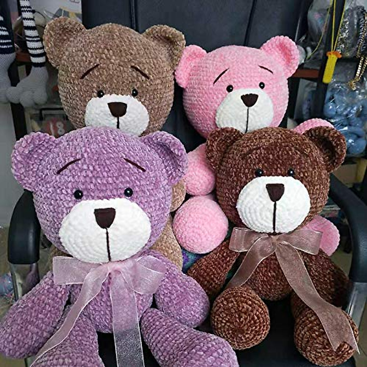 4 Skeins Chenille Yarn, Blanket Yarn for Knitting Chenille Velvet Fancy Yarn for Crochet Weaving DIY Craft Total Length 4×180m (4×190yds, 4×100g) (Purplish Red)