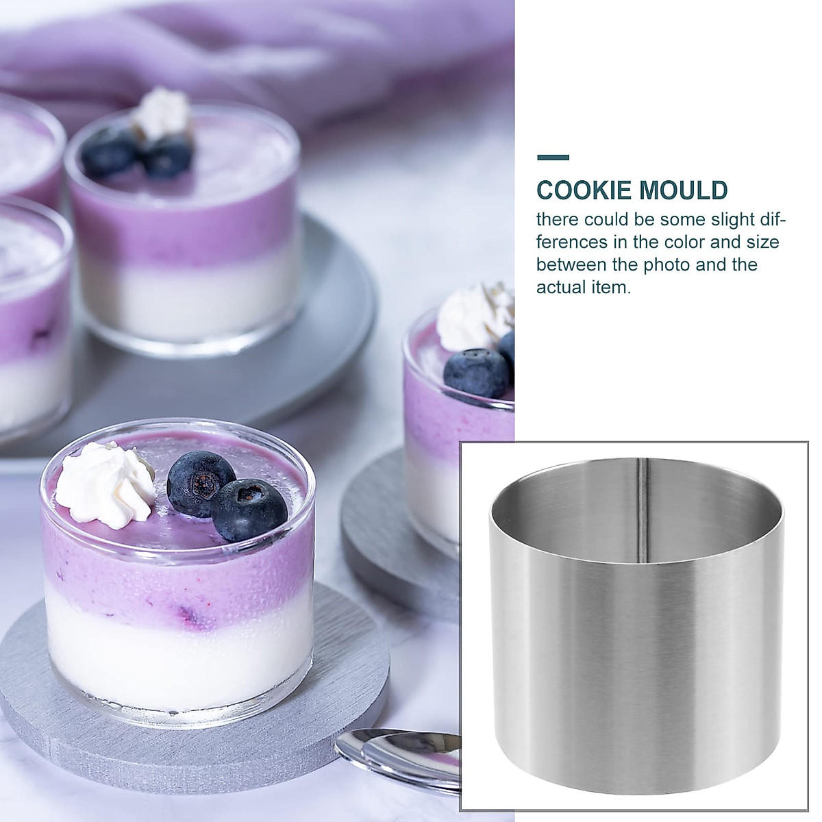 Yardwe 12pcs Mousse Cake Mold Round Mousse Ring Stainless Steel Cake Mousse Ring for Desserts Pastry Eggs 6 * 6 * 5CM