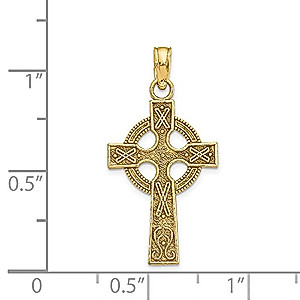 Solid 14k Yellow Gold Celtic Knot Irish Claddagh Cross Pendant Charm - 22mm x 13mm