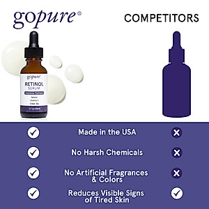 goPure Retinol Serum For Face - Anti-Aging Serum with Retinol for a Firmer, Lifted, and Youthful Look, Formulated with Green Tea and Vitamin E to Improve the Look of Dull, Uneven Skin - 1 fl oz