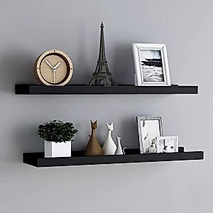 Natulvd Wall Shelves with Ledge, 31.5 Inch Floating Picture Ledge Shelf Set of 2, Narrow Wall Mounted Shelf for Decor and Display, for Bedroom, Living Room, Bathroom, Black