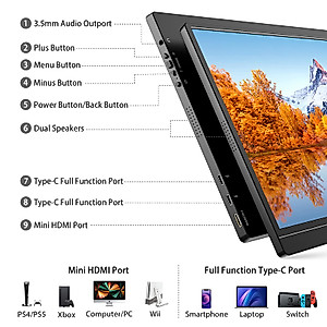 KYY 15.6'' Portable Monitor Bundle [K3 Grey & K3-2 Black] 1080P FHD USB-C Laptop Monitor HDMI Computer Display HDR IPS Gaming Monitor w/Smart Cover & Dual Speakers, for Laptop PC Phone PS4 Xbox Switch