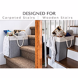 Stair Basket 16" x 16" x 10" Basket for Stairs with 3 Foldable Sections, Durable Cotton Collapsible Storage Bins, Stair Storage Organizer STRIKING LIFESTYLE