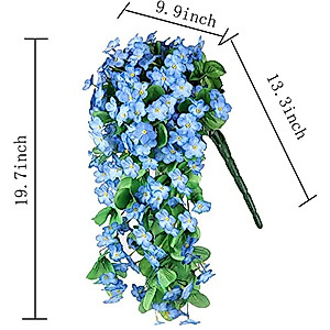 ZFProcess 2 Pack Artificial Hanging Flowers, Fake Hanging Plants Colorful Orchid Flower Bouquet for Wall Home Room Garden Wedding Indoor Outdoor Decoration(Blue)