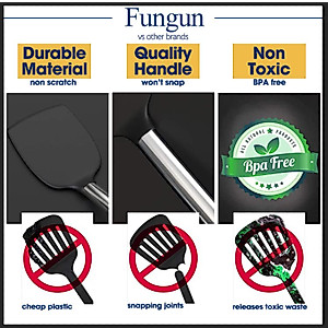 Silicone Cooking Utensil Set, Fungun Non-stick Kitchen Utensil 24 Pcs Cooking Utensils Set, Heat Resistant Cookware, Silicone Kitchen Tools Gift with Stainless Steel Handle (Black-24pcs)