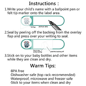 Baby Bottle Labels for Daycare, Tinabless Self-Laminating, Waterproof Write-On Name Stickers for School, Travel (Pack of 80)