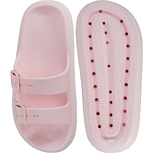 Weweya Double Buckle Slides For Women Pillow Slippers Adjustable Eva Slip On Wide Width Slides Sandals Light Pink Women Size 11 11.5