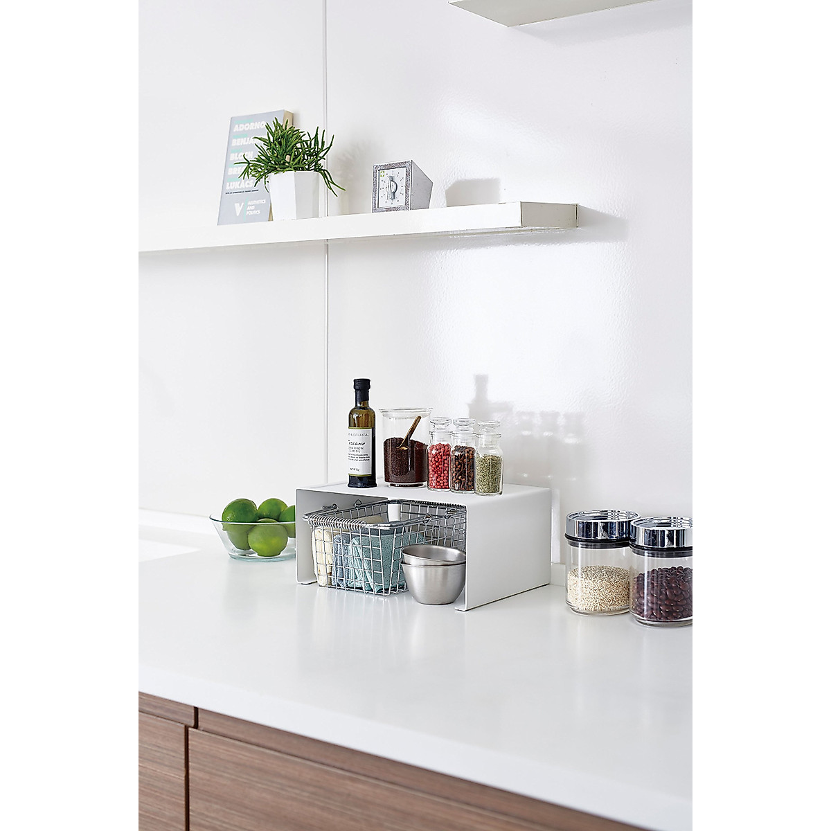 Yamazaki Home Tower Stackable Kitchen Rack Storage Organizer Counter Shelf, Large, White