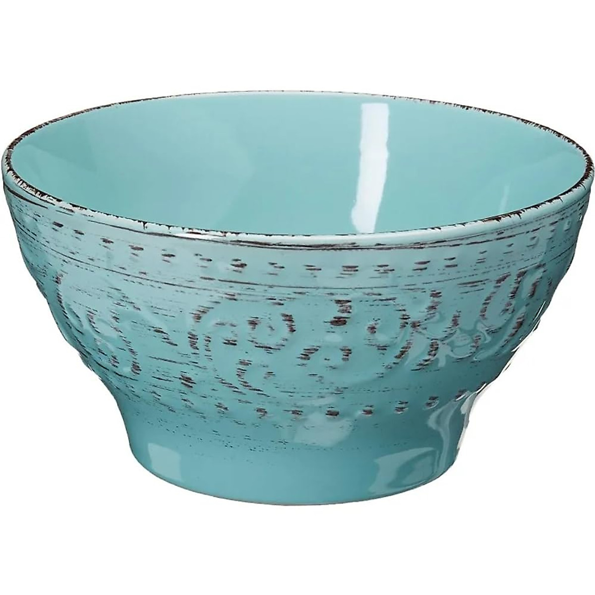 IHIPPO Round Dinnerware Sets Kitchen Utensils Set Embossed Stoneware Ocean Dinnerware Dish Set 16 Piece Turquoise Plates Stoneware Collection for Food Microwave and Dishwasher Safe Plates