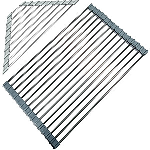 Multi-Function Roll-up Drying Rack Sink Sponge Holder in Sink Dish Drying Rack Corner Sink Strainer for Kitchen Sink Caddy Corner Sink Strainer Over The Sink Shelf (Dish Drying Rack Combination)