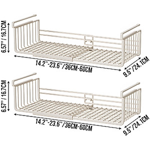 Finnhomy 2 Pack Under Cabinet Shelf Basket Organizer,Under Shelf Wire Basket Hanging Storage Baskets,Adjustable Under Cabinet Shelf,Metal Wire Rack Baskets,Adjustable from 14.2” to 23.6”,