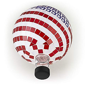 Alpine Corporation 12" Tall Indoor/Outdoor Mosaic American Flag Gazing Globe Yard Art Decor