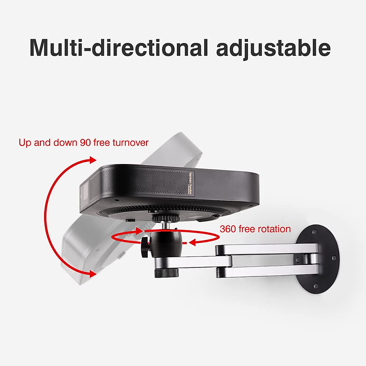 Liboer Foldable Projector Wall Mount Universal Adjustable Ceiling Wall Projector Mount Aluminum Alloy Projectors Stand,1/4" Screw Size (Wall Mount)…