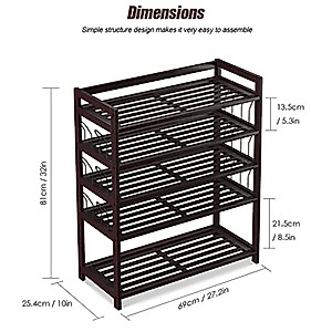 Bamboo Shoe Rack,Sundries Rack Kitchen Shelf 5 Tier Wooden Shoe Shelf Storage Organizer with Additional Hangers,Perfect for Entryway,Hallway, Bathroom Closet or Living Room (Brown)