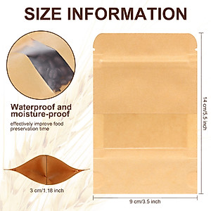 Geosar 450 Pcs Kraft Bags with Window Kraft Stand up Paper Pouches Bulk 3.5 x 5.5 in Zipper Lock Bags with Tear Notch Resealable for Food Reusable Sealable Treat for Home Business Package Storage