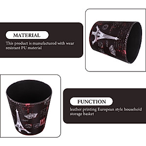 HANABASS Garbage Cans Eiffel Tower Waste Basket Kitchen Compost Bin European Style Waste Container PU Leather Trash Bin Garbage Can Storage Bucket Garbage Bin Waste Paper Basket Kitchen Compost Bin