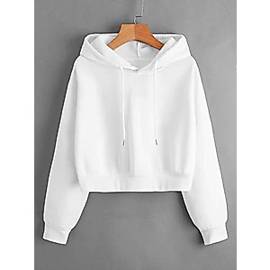 Cozyease Women's Graphic Letter Print Hoodies Drop Shoulder Long Sleeve Drawstring Casual Pullover Sweatshirt Tops White S