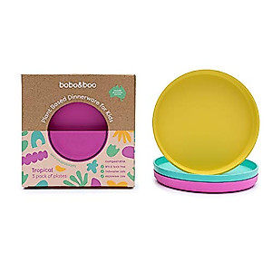 bobo&boo Colorful Plant-Based 7.5 inch Kids Plates for Toddler Eating – Set of 3, Plant-Based, Melamine-Free And Microwave Safe – Eco-Friendly Toddler Plate Set for Boys and Girls - Tropical