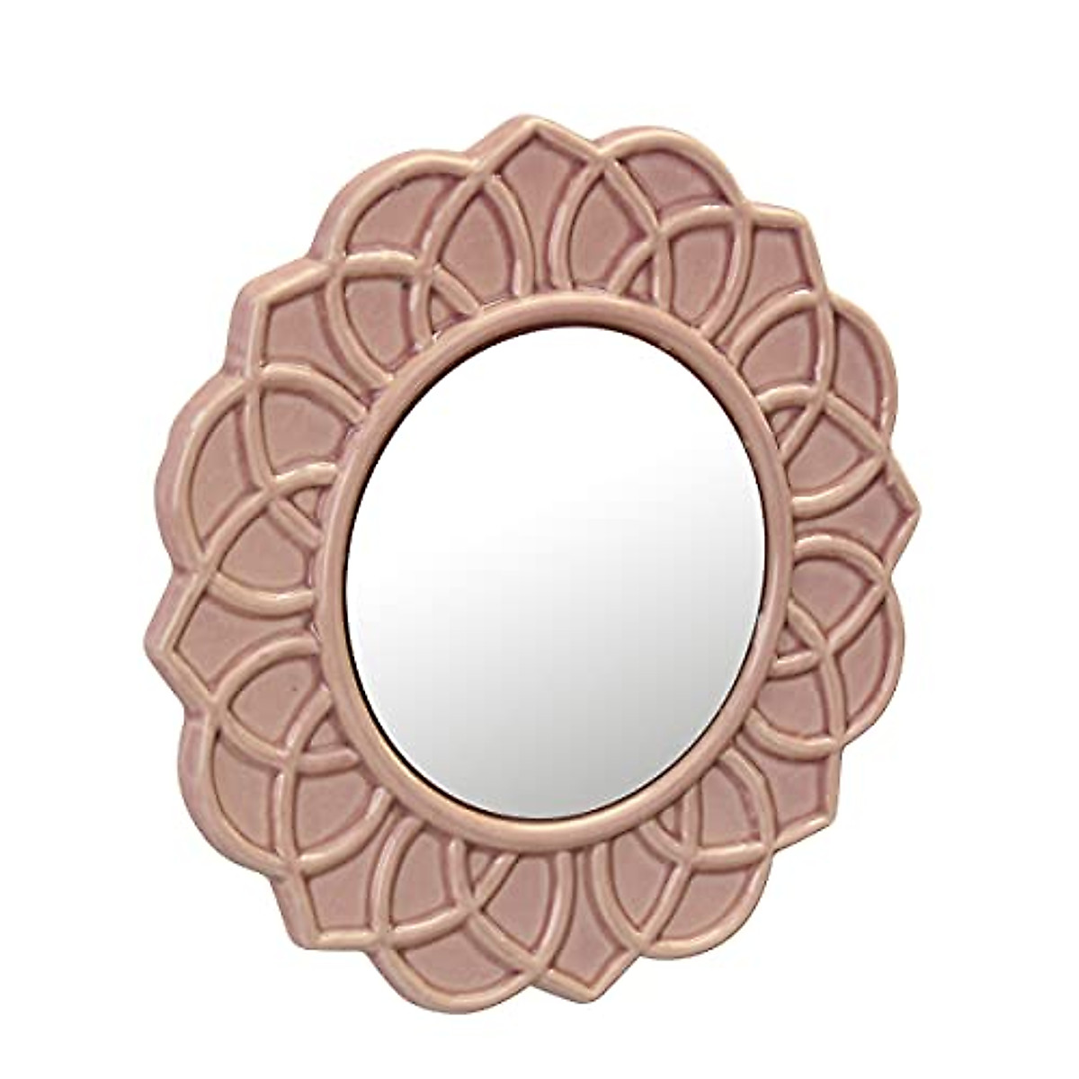 Stonebriar Decorative 9" Dusty Rose Pink Round Floral Ceramic Accent Wall Mirror