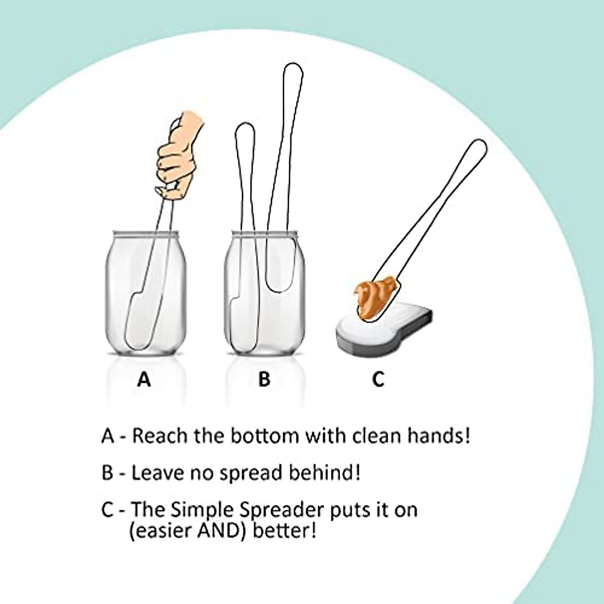 Stainless Steel Spatula Spreader Knife, Peanut Butter and Jelly, Chocolate or Strawberry Jam Stirrer & Jar Scraper Multifunction Stir & Scrape BIG Jars - Spread with Clean Hands By Simple preading