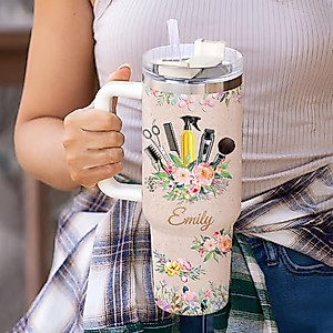 Hyturtle Personalized HairStylist Tumbler Gift For HairStylists Christian God Says You Are Cup With Name 40oz Tumbler with Handle&Straw Lid Hairdressing Hairdresser Coffee Cup Flower Print Cosmetology
