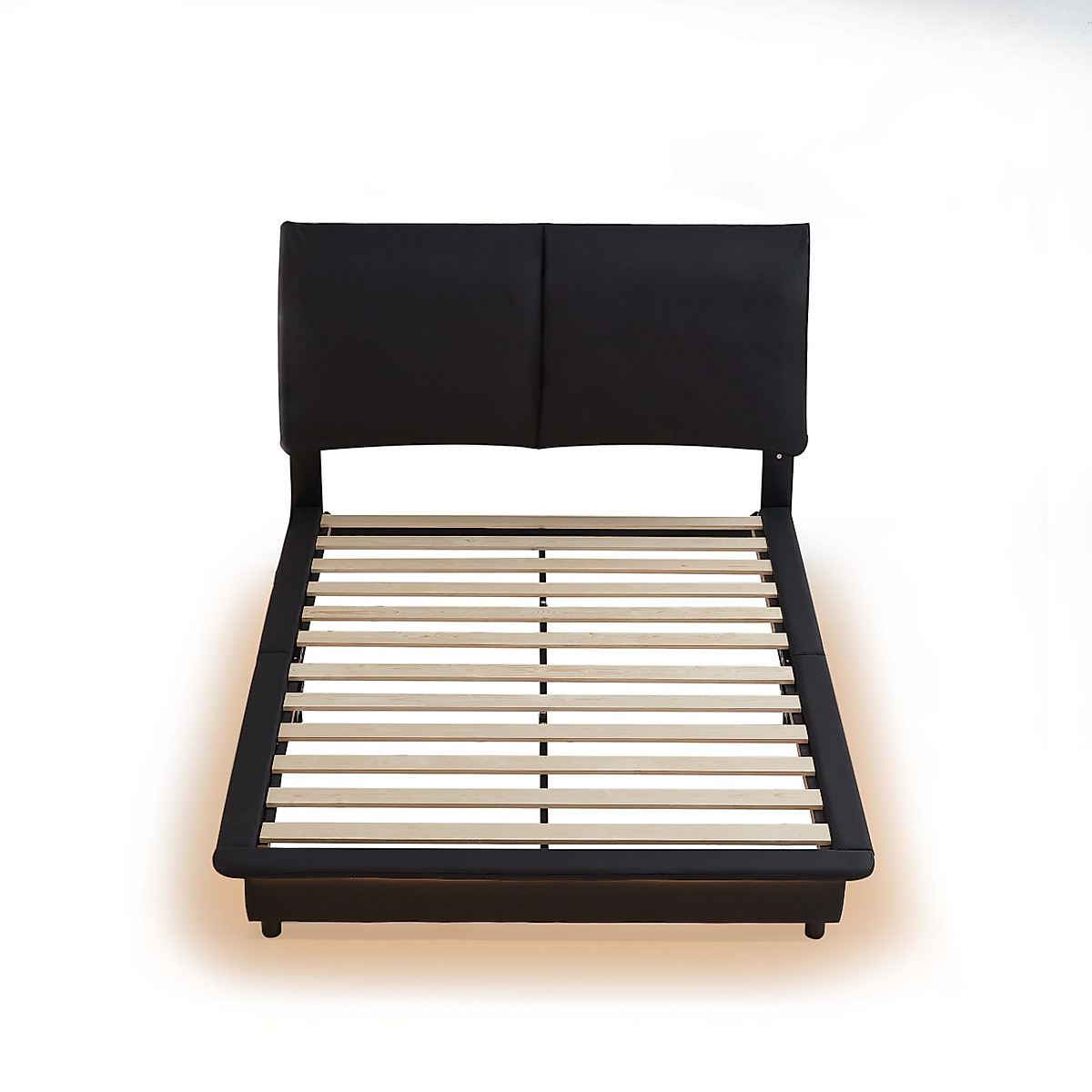 Jintop Full Size Upholstered Platform Bed with Sensor Light and Ergonomic Design Backrests,Floating Style Bed Frame w/ 12 Slat Support,for Kid Teen Adult,Black