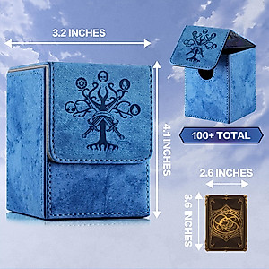 PROMAXIBINDER MTG Commander Deck Box with 2 Dividers, Fits 100+ Single Sleeved Cards, Strong Magnet Magic Gathering Deck Box, PU Leather Trading Card Storage Box for TCG CCG MTG Cards (Navy Blue-Tree)