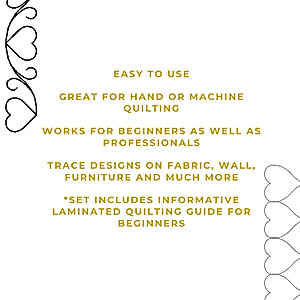 Quilting Stencils for Machine and Hand Quilting - 2 Quilting Stencils for Border Patterns - Heart Border Plastic Quilt Stencil Set with Guide