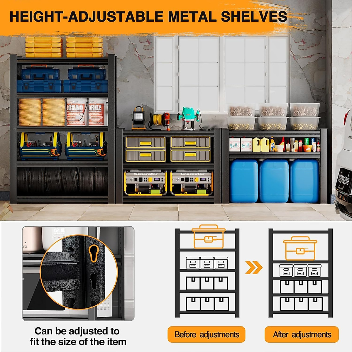 BEESTMUEBLE 72" Garage Shelving, Storage Shelves Heavy Duty Shelving, Adjustable Metal Shelf Rack and Shelf Units, Garage Shelving Heavy Duty Warehouse Industrial Shelving,35.4" W X 15.8" D X 72" H