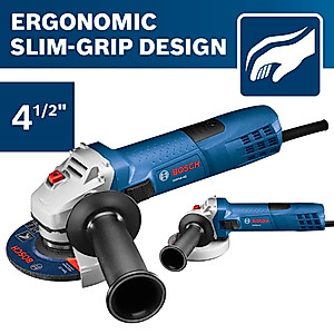 BOSCH 4-1/2 Inch Angle Grinder GWS8-45 with BOSCH DB4542S 4-1/2-Inch Turbo Rim Diamond Blade, Silver