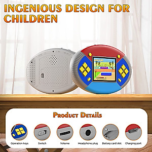 TEBIYOU Handheld Game Console for Kids Build in 218 Puzzle Leisure Video Games Portable Rechargeable Oval Colorful Gamming System with 3.0” LCD Boys Girls Birthday Christmas Party Gift (Gray)