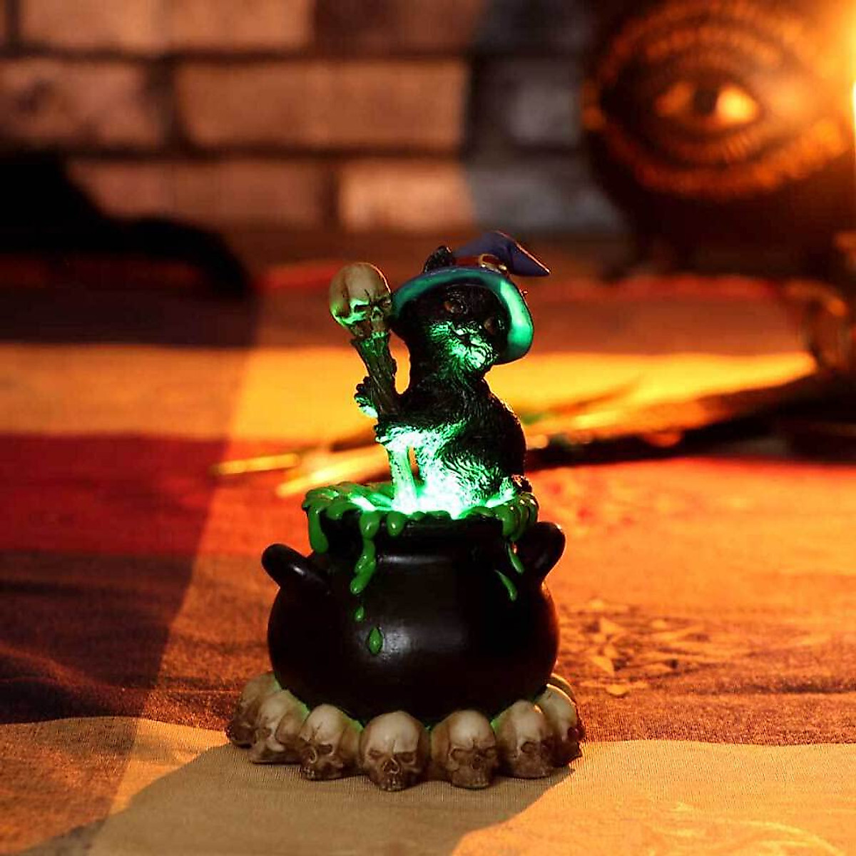 Nemesis Now Spook Witches Familiar Black Cat and Bubbling Cauldron Figurine,12cm