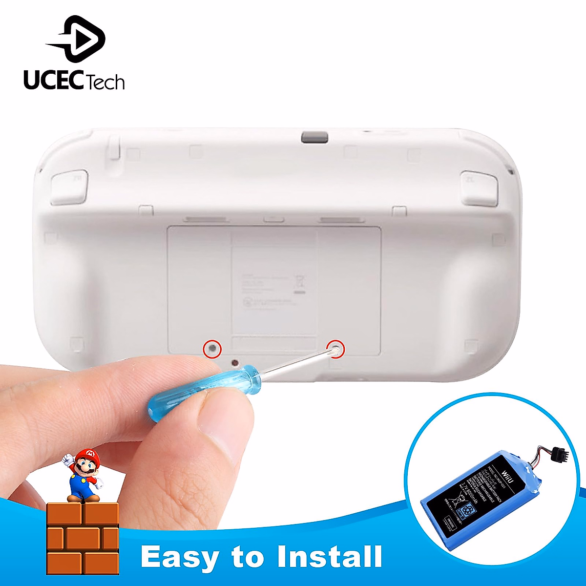 UCEC 8000mAh Wii U Gamepad Battery Replacement Rechargeable Battery Pack Wii Accessories for Nintendo Wii U Gamepad