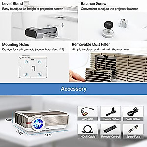 WIKISH Smart Wifi Bluetooth Projector 9000 Lumen,Home Cinema Projector 200 Inch Display with HDMI USB AV for Indoor Outdoor Movie DVD TV Box Laptop