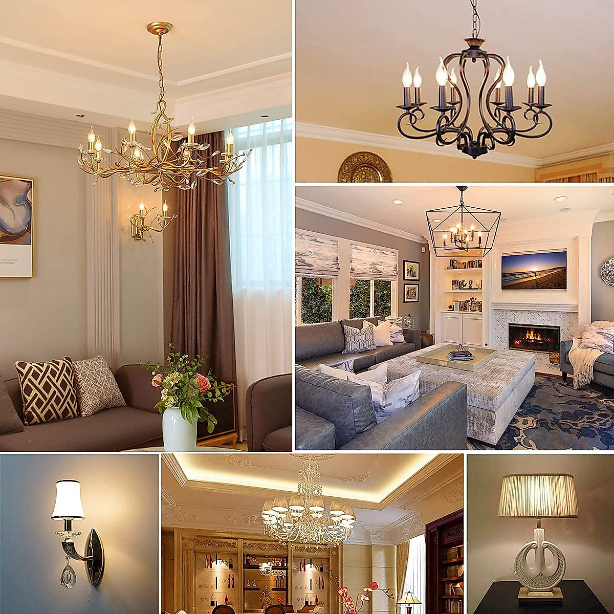 BORT C35/CA11 Chandelier led Light Bulbs, Dimmable 4W Equivalent to 40W LED Candelabra Bulbs, 2700K Warm White, E26 Standard Base LED Bulbs, Flame Tip (C35-E26-6 Pack)