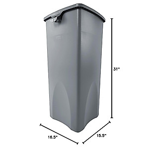 Rubbermaid Commercial Products Untouchable Square Trash Can, Gray, 23 Gallons-RCP356988GY