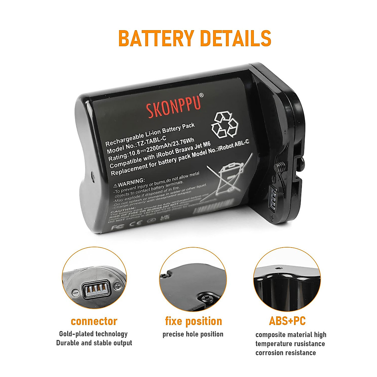 Temfanic10.8V 2200mAh Replacement Battery Compatible with iRobot Braava Jet M6 Series M612880/M612680/M614480 ABL-C Series 3INR 19/65 Vacuum Cleaner Li-Ion Battery