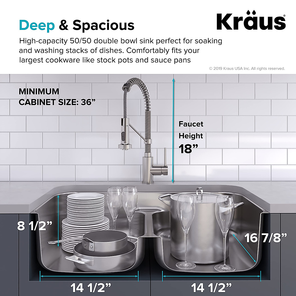 KRAUS KCA-1200 Ellis Kitchen Combo Set with 33-inch 16 Gauge Undermount Kitchen Sink and Bolden 18-inch Pull-Down Commercial Style Kitchen Faucet, Spot Free Stainless Steel Finish
