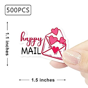 Wailozco Happy Mail Stickers,Thank You Stickers,Handmade Stickers,Small Shop Stickers,Envelopes Stickers for Small Business, Online Retailers,Handmade Goods,500 Labels Per Roll