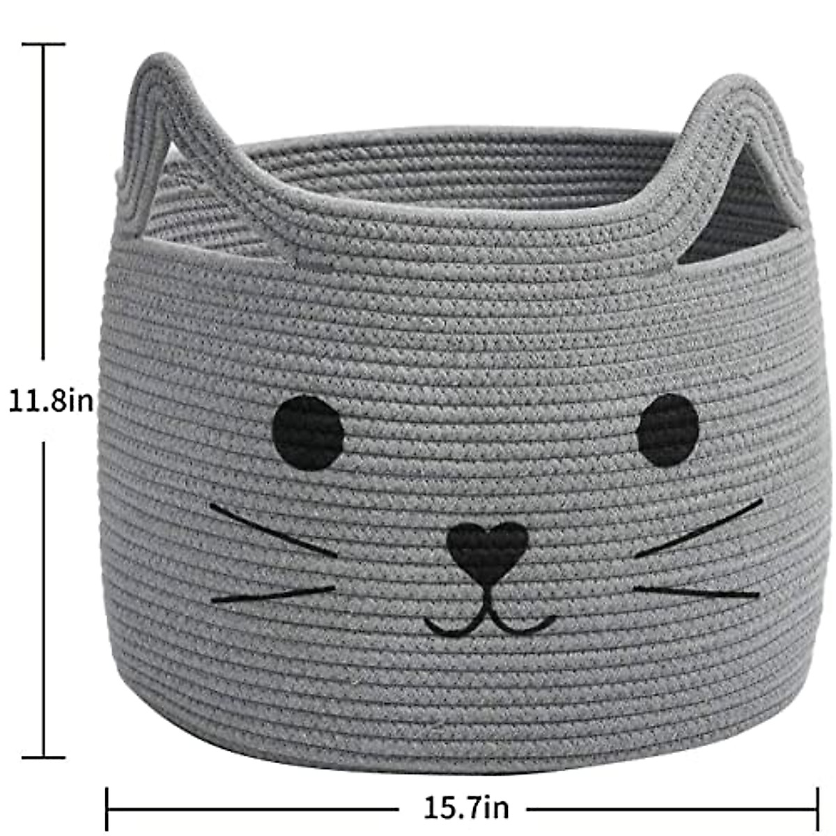 HiChen Large Woven Cotton Rope Storage Basket, Laundry Basket Organizer for Towels, Blanket, Toys, Clothes, Gifts | Pet Gift Basket for Cat, Dog - 15.7" L×11.8" H, Gray