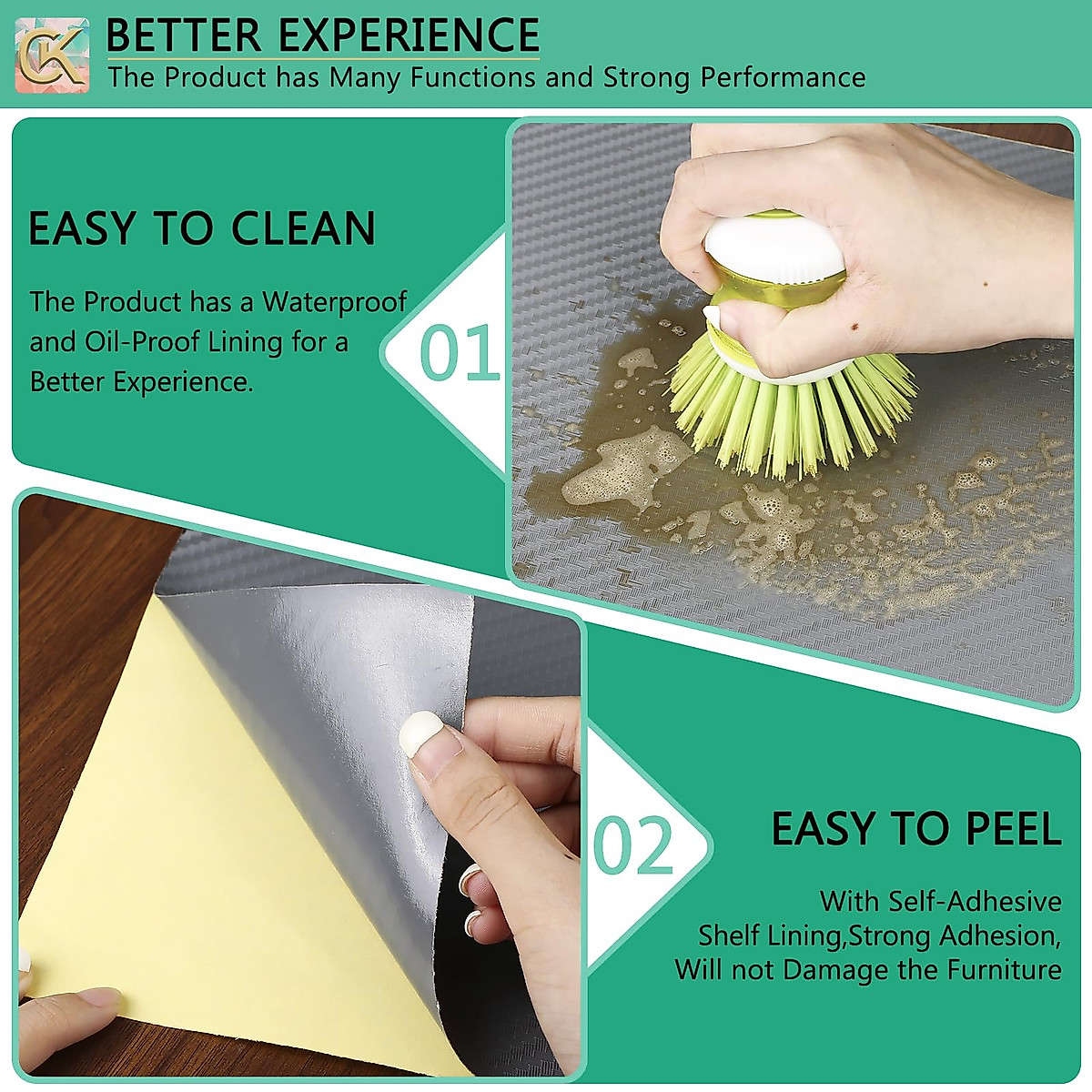 Self-Adhesive Shelf Liner Kitchen Liner, Waterproof Backed Paper Easy Peel and Stick Contact Liner Without Residue for Decor Your Desk Surface, Kitchen Countertops (Silver, 11.8 x 118.1 inches)