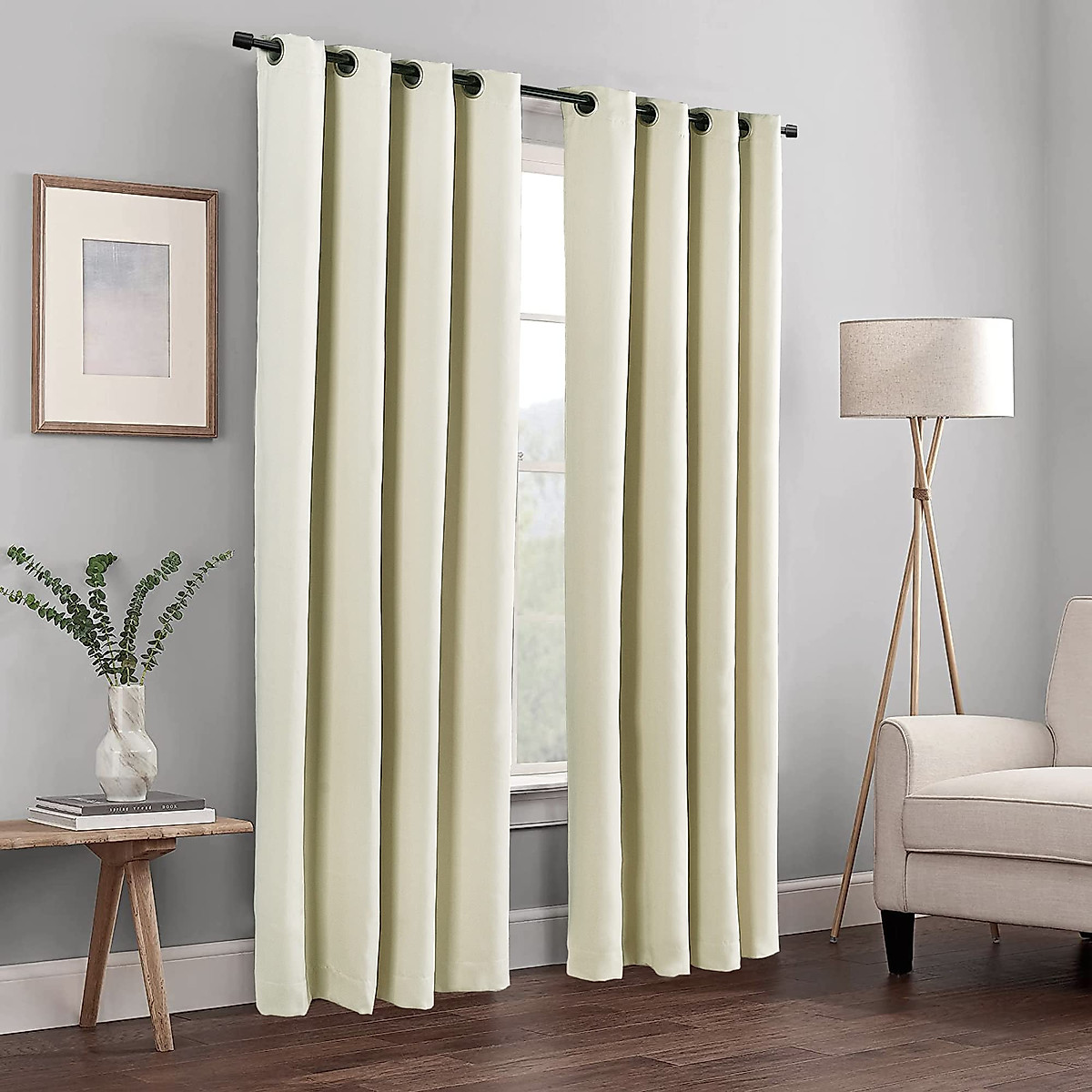 Home Soft Things Serenta 4 Piece Grommet Darkening Thermal Insulated Blackout Window Panel Curtain Set, 2 Curtains and 2 Tiebacks, 54" x 63", Beige