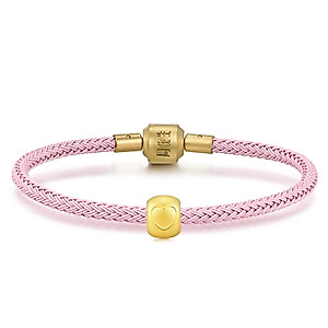 CHOW SANG SANG 999 24K Solid Gold Mini Charm Engraved Lovely Heart Charm Bracelet for Women 93033C (Gold, 17 CM)