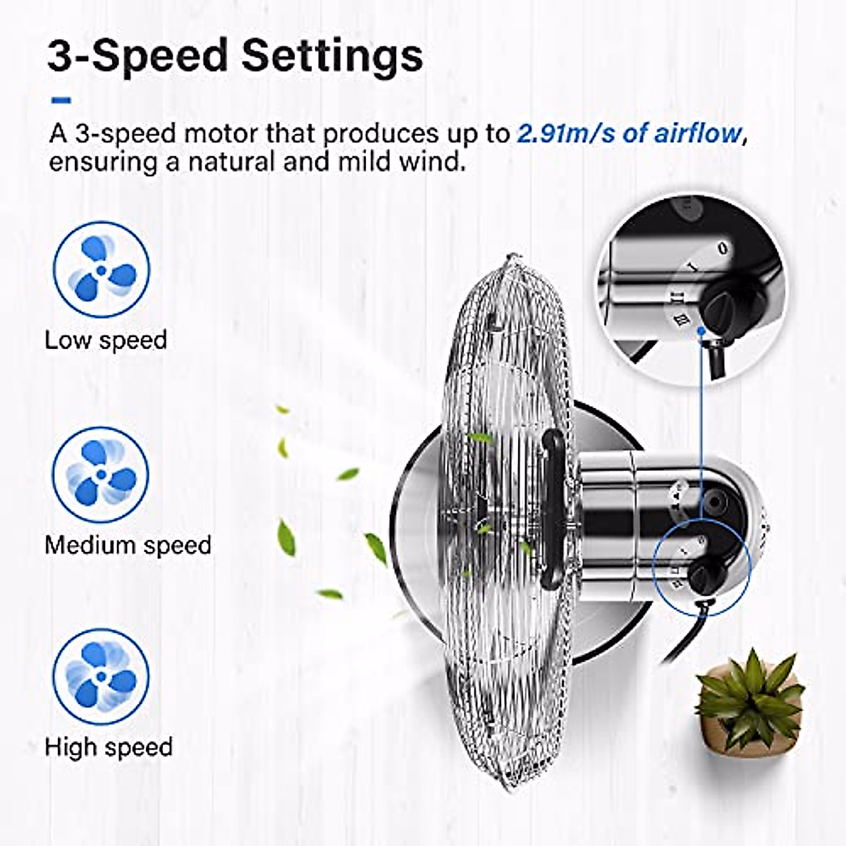 16 Inch Stand Fan, Adjustable Heights, Horizontal Ocillation 75°, 3 Settings Speeds, Low Noise, Quality Made Durable Fan, High Velocity, Heavy Duty Metal For Industrial, Commercial, Residential