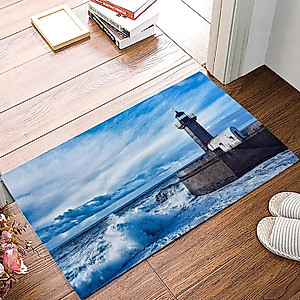 Door Mat for Bedroom Decor, Sea and Lighthouse Floor Mats, Holiday Rugs for Living Room, Absorbent Non-Slip Bathroom Rugs Home Decor Kitchen Mat Area Rug 18x30 Inch
