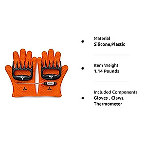 AMZ BBQ CLUB Grilling Accessories - Silicone BBQ Gloves, Food Grade Meat Claws, Digital Grilling Thermometer | BBQ Set for Cooking Grilling Barbecue Roasting Baking Open Flame