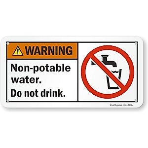 SmartSign - S-9885-AL-05x10 "Warning - Non-Potable Water, Do Not Drink" Sign | 5" x 10" Aluminum Black/Orange/Red/Yellow on White