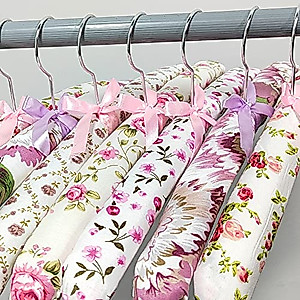 Floral Cotton Padded Hangers Soft Dress Hanger 10PCS, with Hair Rope