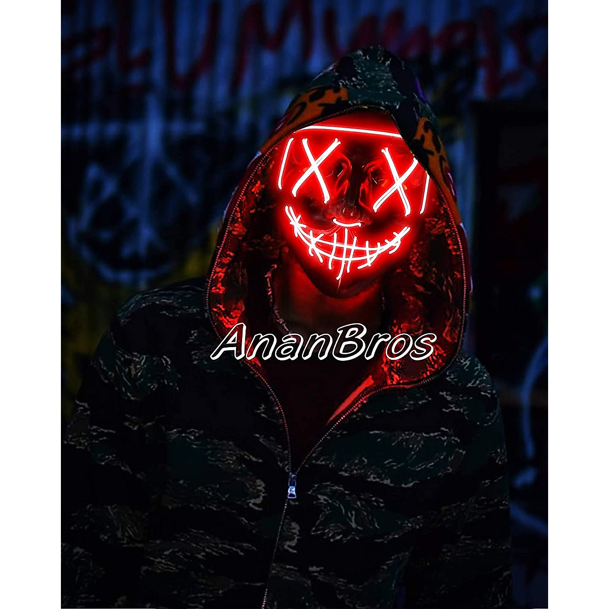 Halloween Mask, Scary Led Costume Mask, Masquerade Cosplay Light Up Face Mask for Men Women Kids, No UV Damage, Clown Mask for Adults